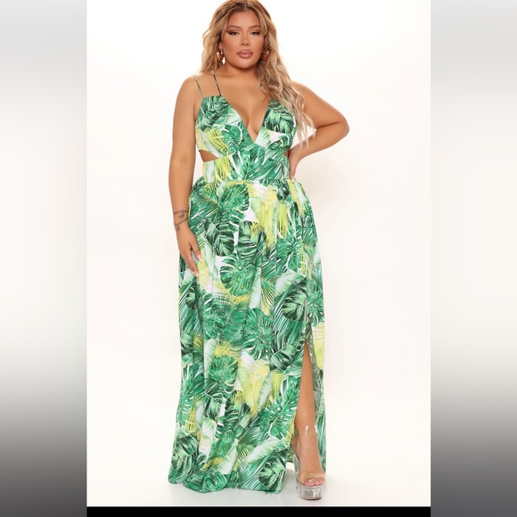 Fashion Nova | Dresses | Brand New Fashion Nova Maxi Dress Green Floral | Poshmark